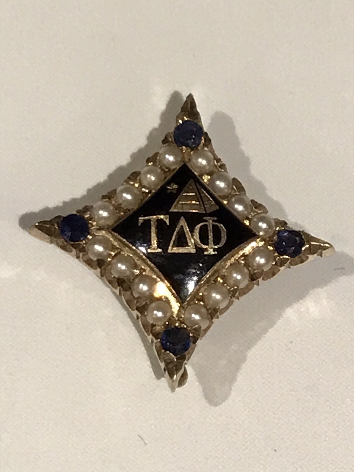 VIntage 10k Solid Gold Tau Delta Phi Fraternity Pin w/Sapphires & Pearls | eBay