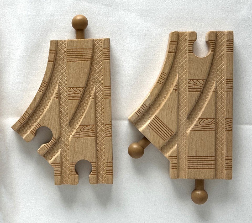 2 Thomas Train Wooden Railway Curved Switch Tracks, 3.5", Male & Female ...