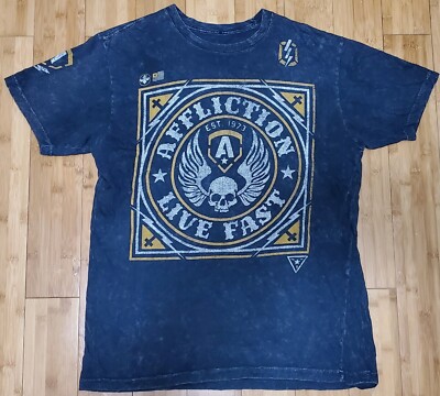 Affliction T-Shirt Live Fast Mens L Black Wings Skull Short Sleeve Made ...