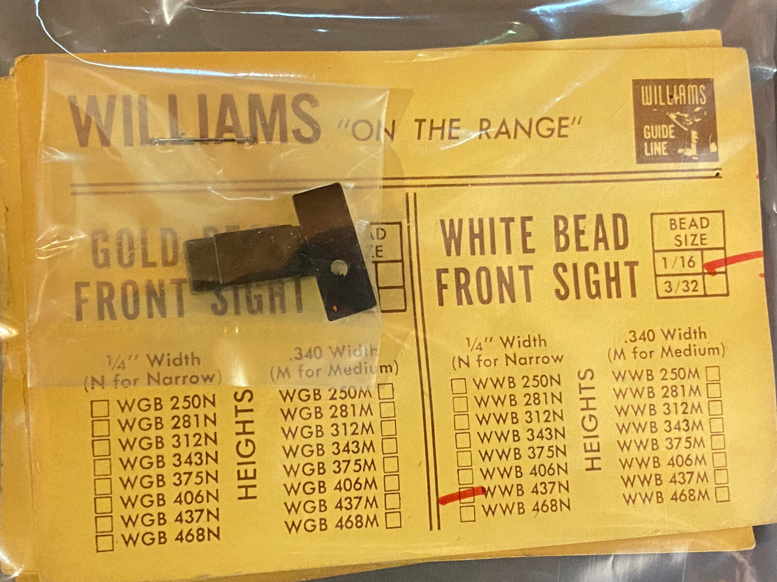 Vtg NOS Williams Front Sight 1/16 White Bead 1/4” Wide WWB 437N | eBay