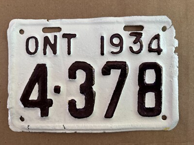 1934 Ontario Motorcycle License Plate Harley Indian Amateur Repaint | eBay