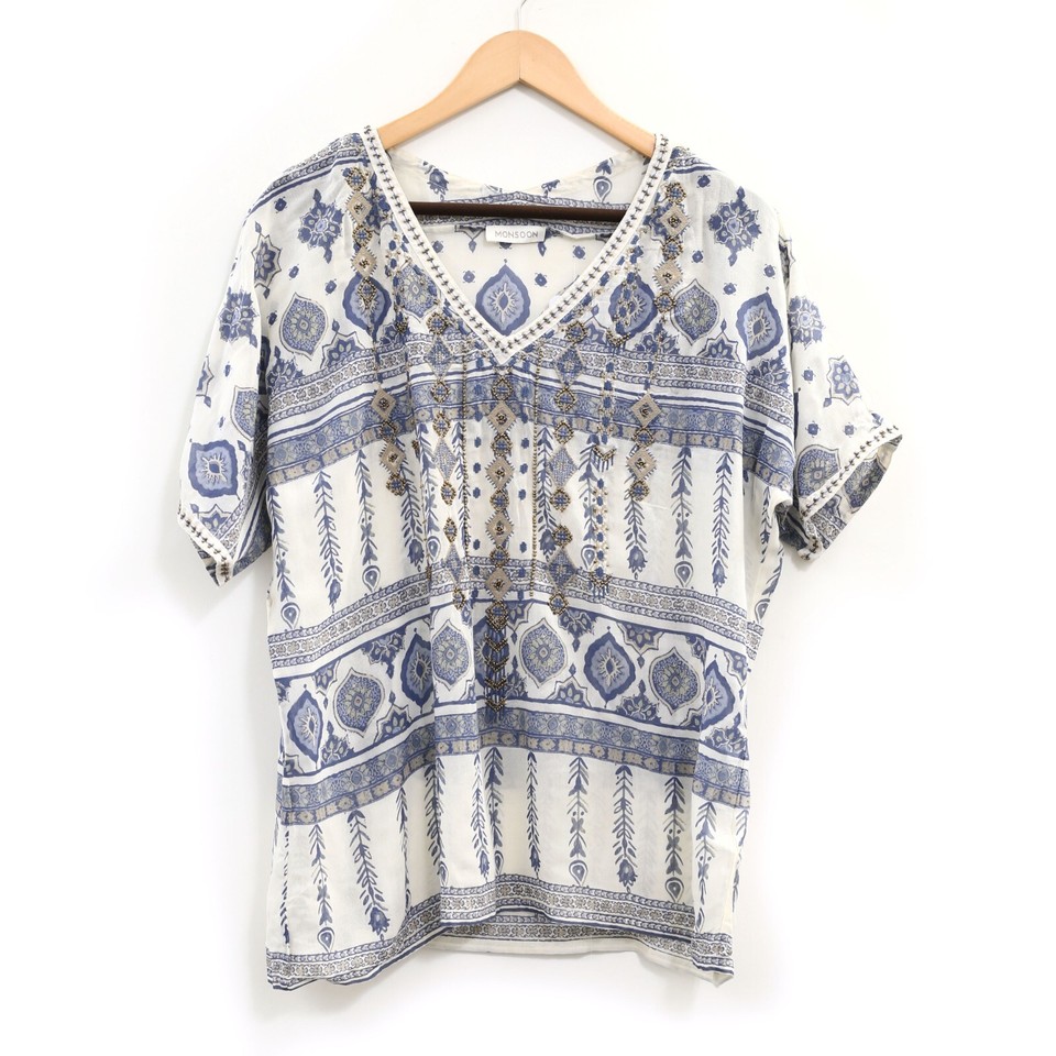 Monsoon Bead Embellished Embroidered Top Print Oversized Vintage Kimono ...