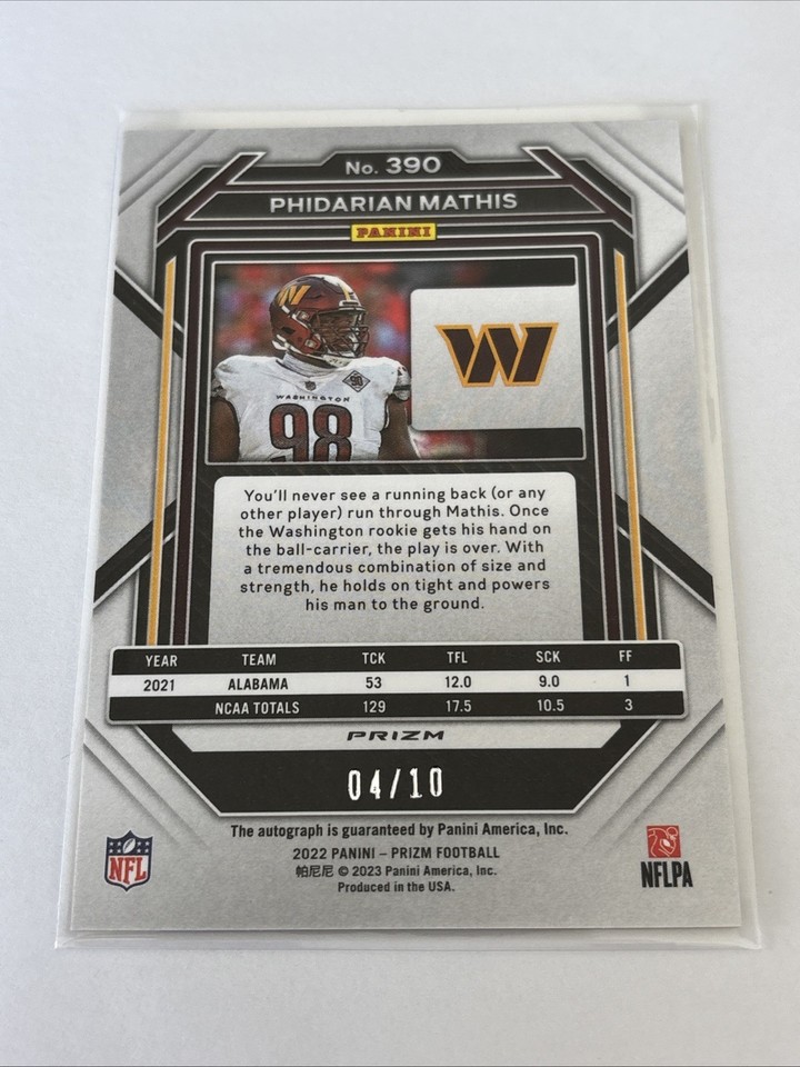 2022 Phidarian Mathis TRUE Gold Prizm Auto SSP /10 Rookie Bills | eBay