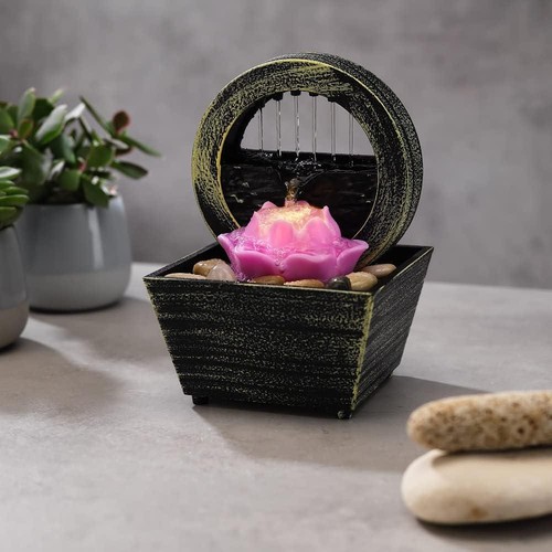 Well Being Calming Water Fountain with LED Faux Lotus Flower - AA ...