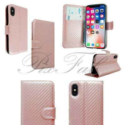 Neuf or Rose Carbone Cuir Portefeuille Téléphone Étui Pour Apple IPHONE ...