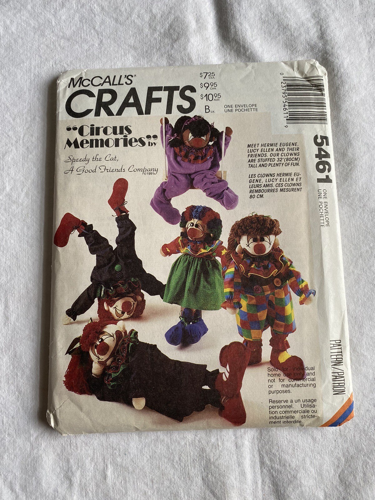 1990s Circus Memories 32” Clown Doll Plush McCall's 5461 Pattern UNCUT ...
