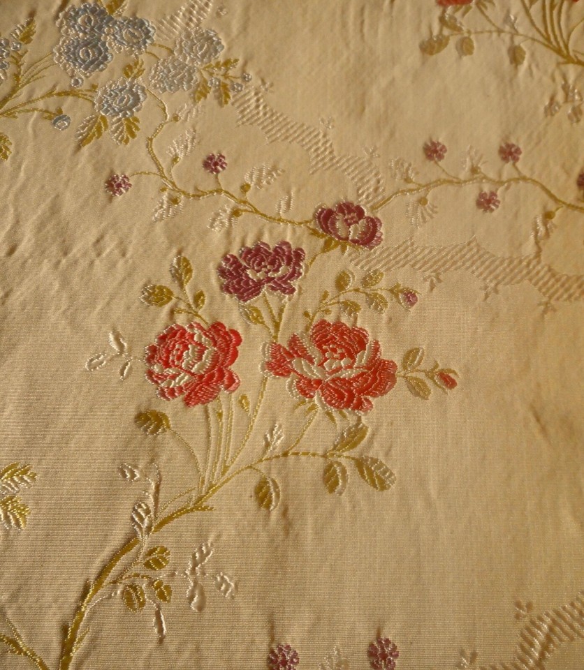 Vintage French Floral Roses Brocade Jacquard Fabric ~ Melon Lavender ...