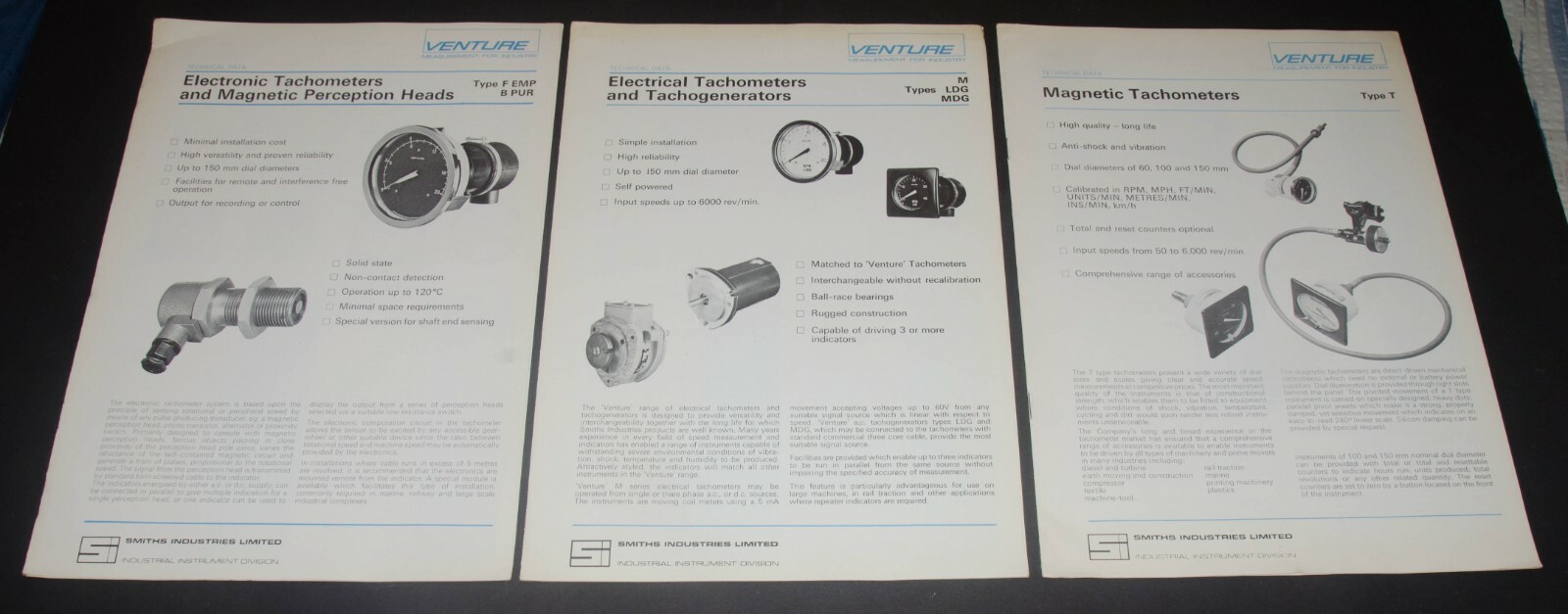 3 Vintage Smiths Industries Venture Magnetic Tachometer Technical Data ...
