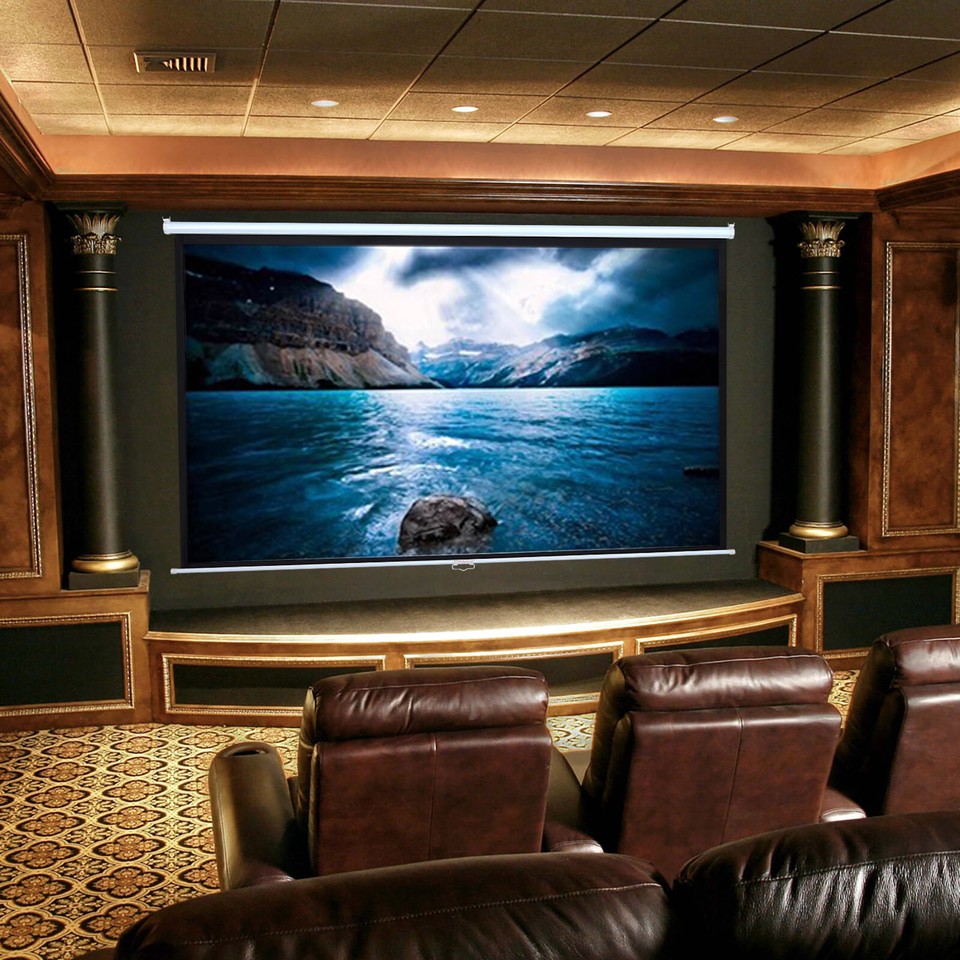 72"-100" Manual Pull-Down Projector Screen Projection Home Movie Cinema ...
