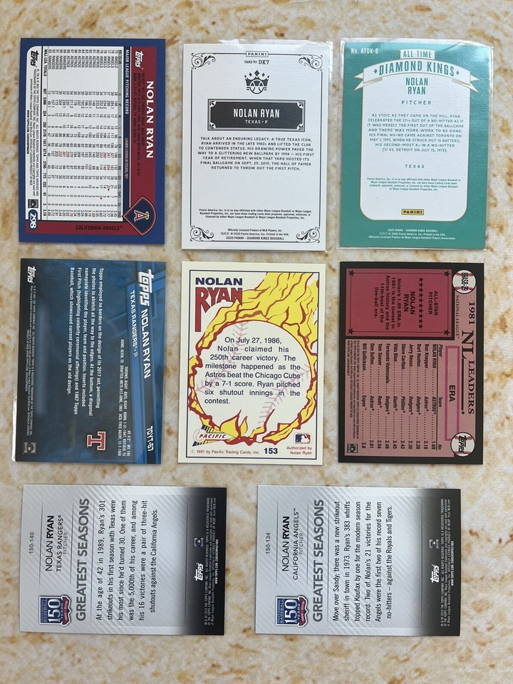 1991-2024 Nolan Ryan 8 Insert Card Lot Astros Angels Rangers | eBay