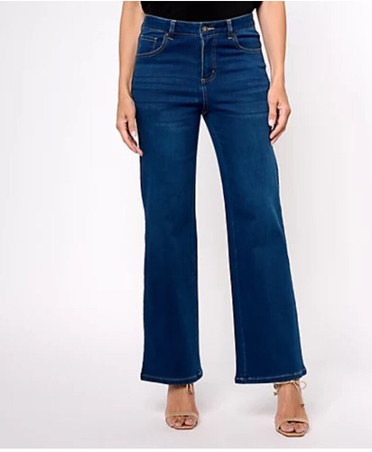 Jingle Belles by Kim Gravel Petite Satin Weave Wide Leg Jean Rinse Wash ...