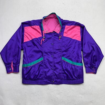 Vintage Wind Jacket Women's 14/16W Pink/Blue Convertible Long Sleeve ...