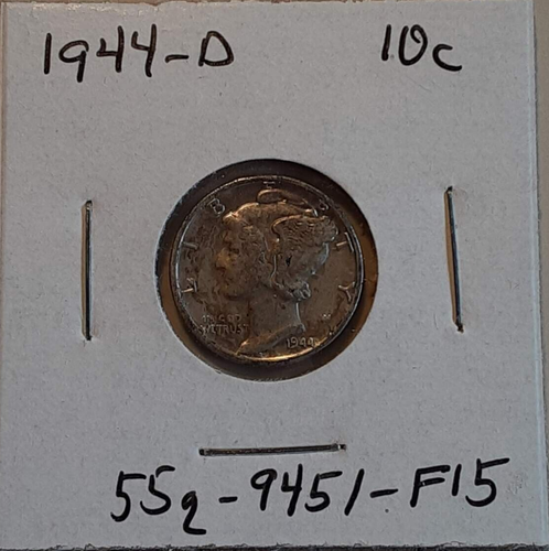 1944-D Mercury Dime 10c Denver Mint 90% Silver (#55q-9451-F15) Winged ...