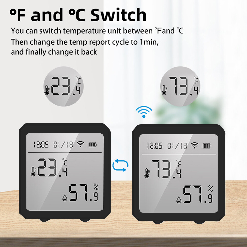 WIFI Temperature Sensor Humidity Meter Digital LCD Screen Gauge (Black ...