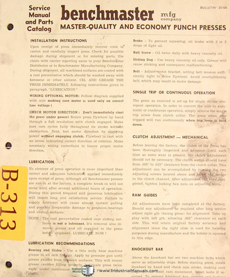 Benchmaster 4 & 5 Ton Punch Press, Service and Parts Manual 1973 | eBay