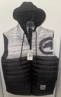 ECKO UNLTD VEST MEN'S BLACK LITE GREY WITH HOOD ZIP UP NWT MSRP $50.00 ...