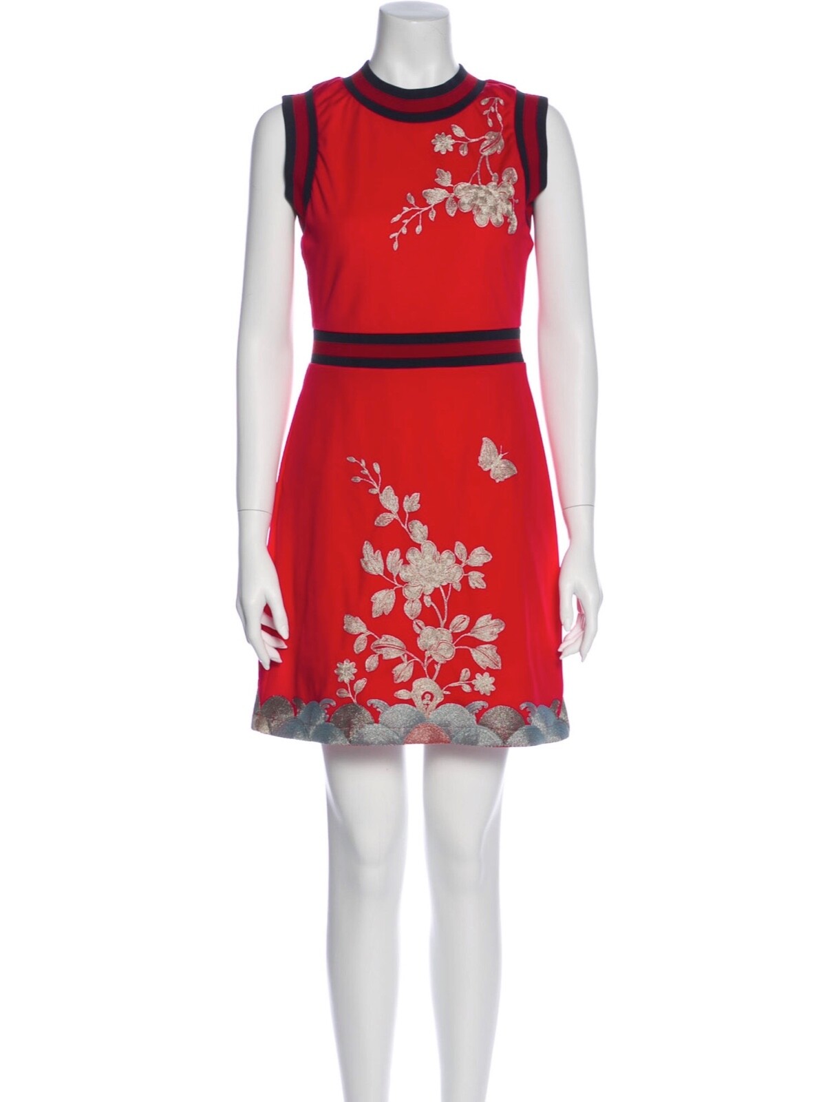 Gucci red dress with silver floral embroidery size M - Gem