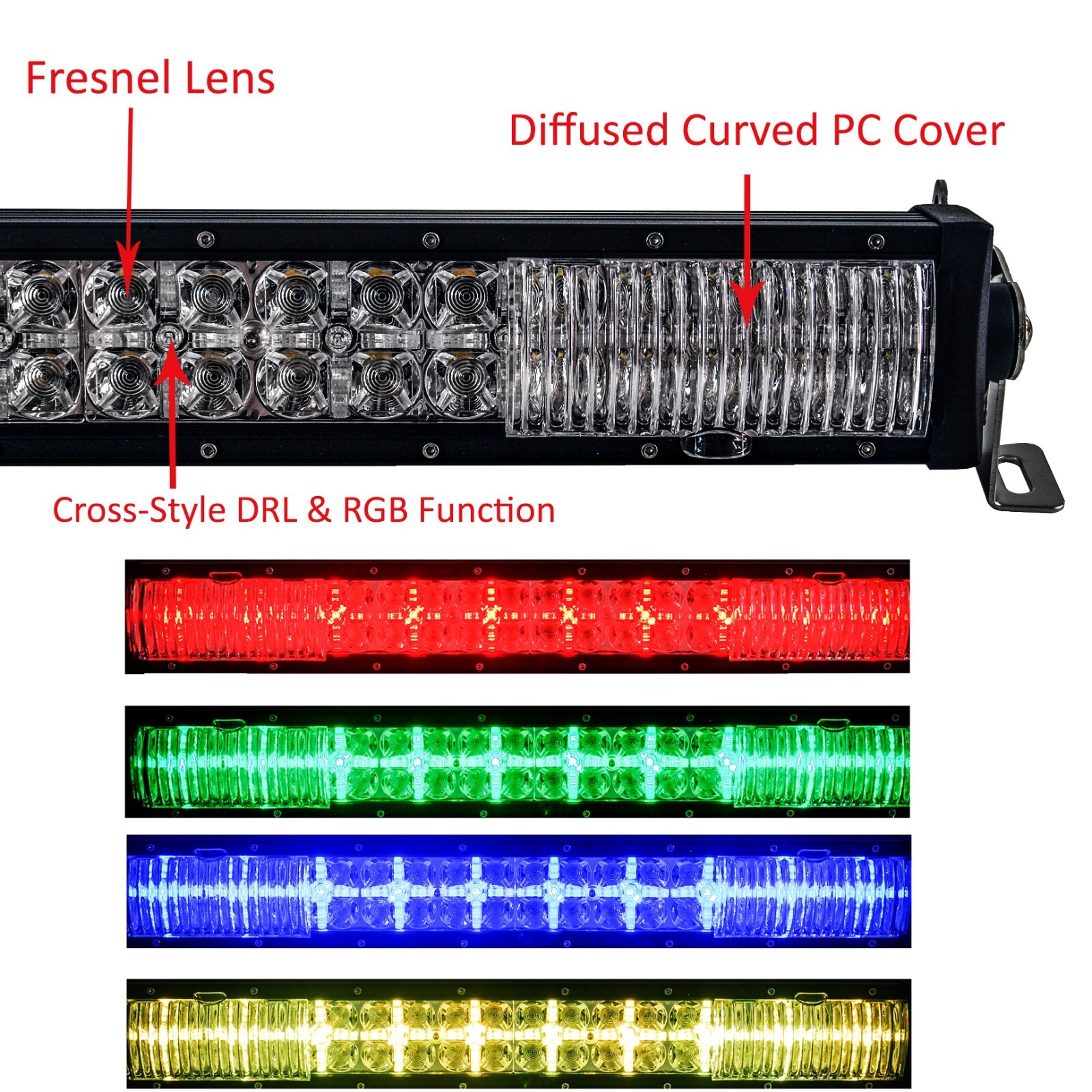 42" Smartphone Bluetooth Controlled Multicolor LED Light bar DRL Strobe ...