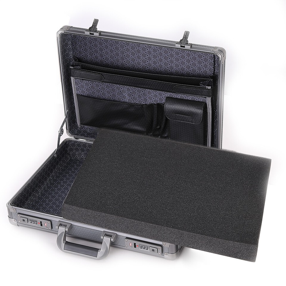 Aluminum Hard Briefcase with Foam Grey Protection Business Flight ...