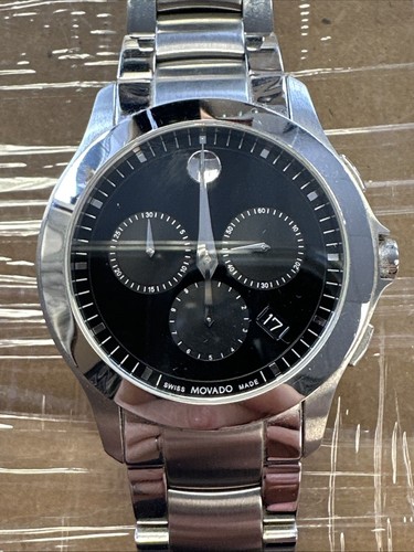 Movado Masino Black Dial Swiss Made 0607037 Chronograph Watch Wow Rare ...