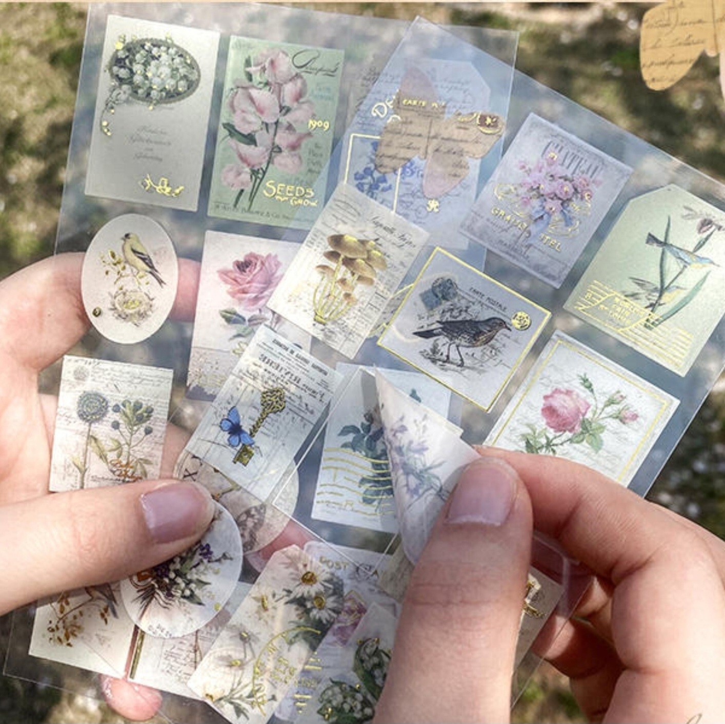 Retro vintage flower plant gold Sticker Set Scrapbooking Crafts Junk ...