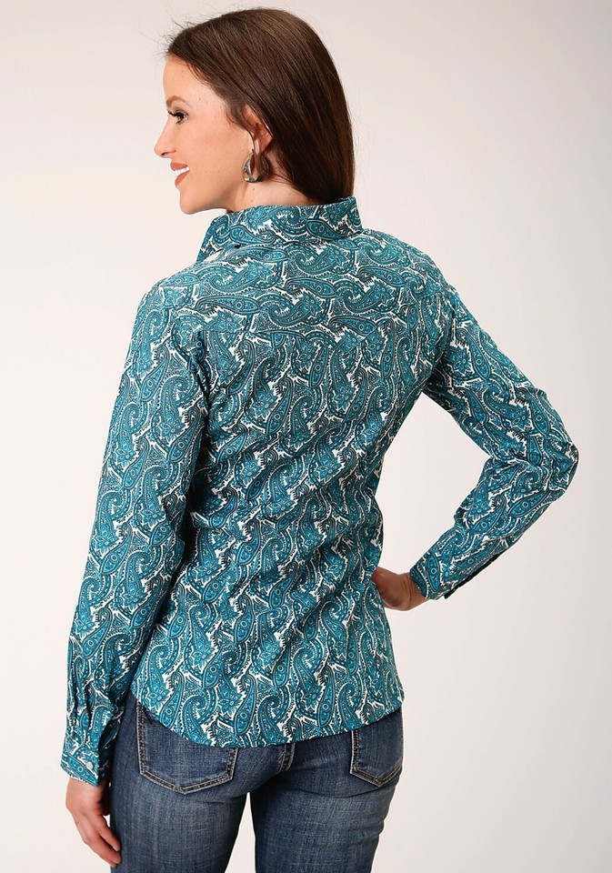 Roper Womens Turquoise 100% Cotton Upstream Paisley L/S Shirt | eBay