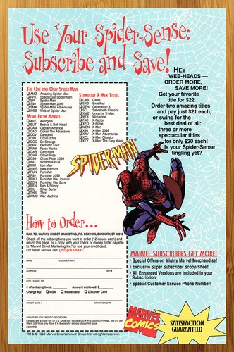 1995 Marvel Comics Subscription Print Ad/Poster Advert Spider-Man Promo ...