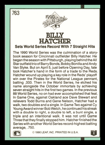1991 Donruss Billy Hatcher World Series Cincinnati Reds #763 NM-MINT ...