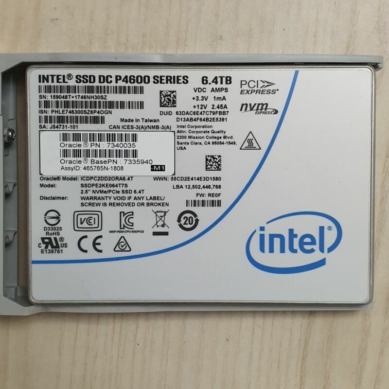 Intel SSD 6.4TB P4600 Series DC NVME U.2 2.5" SSDPE2KE064T7S Solid ...