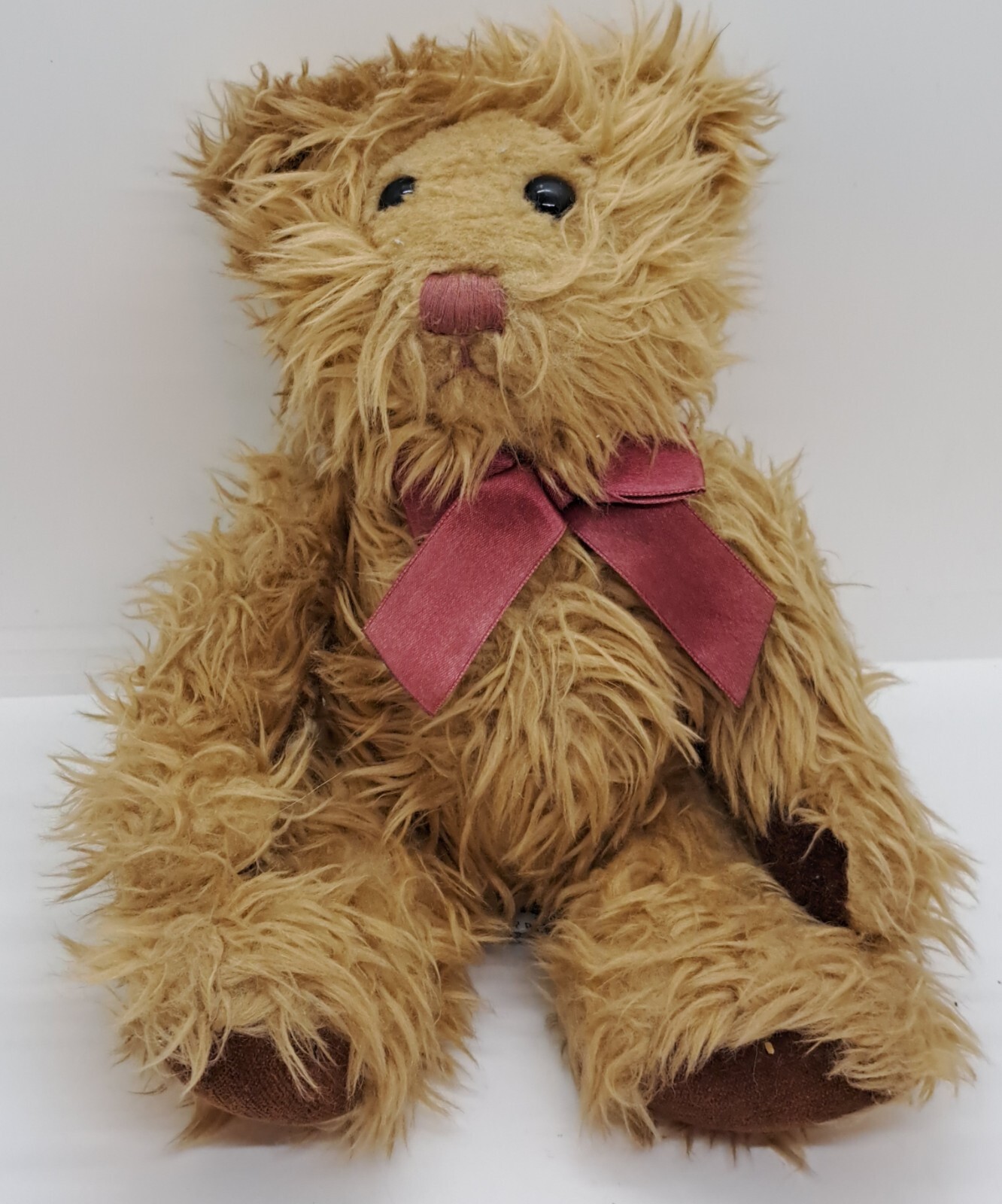 Russ Berrie Gregory Teddy Bear Brown Shaggy Maroon Bow Soft Toy Plush ...