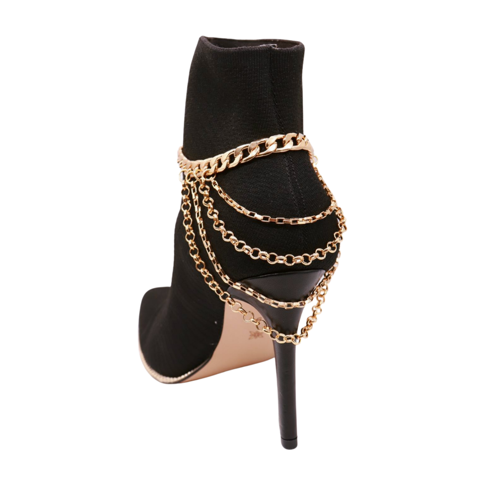 Women Gold Metal Boot Chain Bracelet Anklet Shoe Multi Strand Wave ...