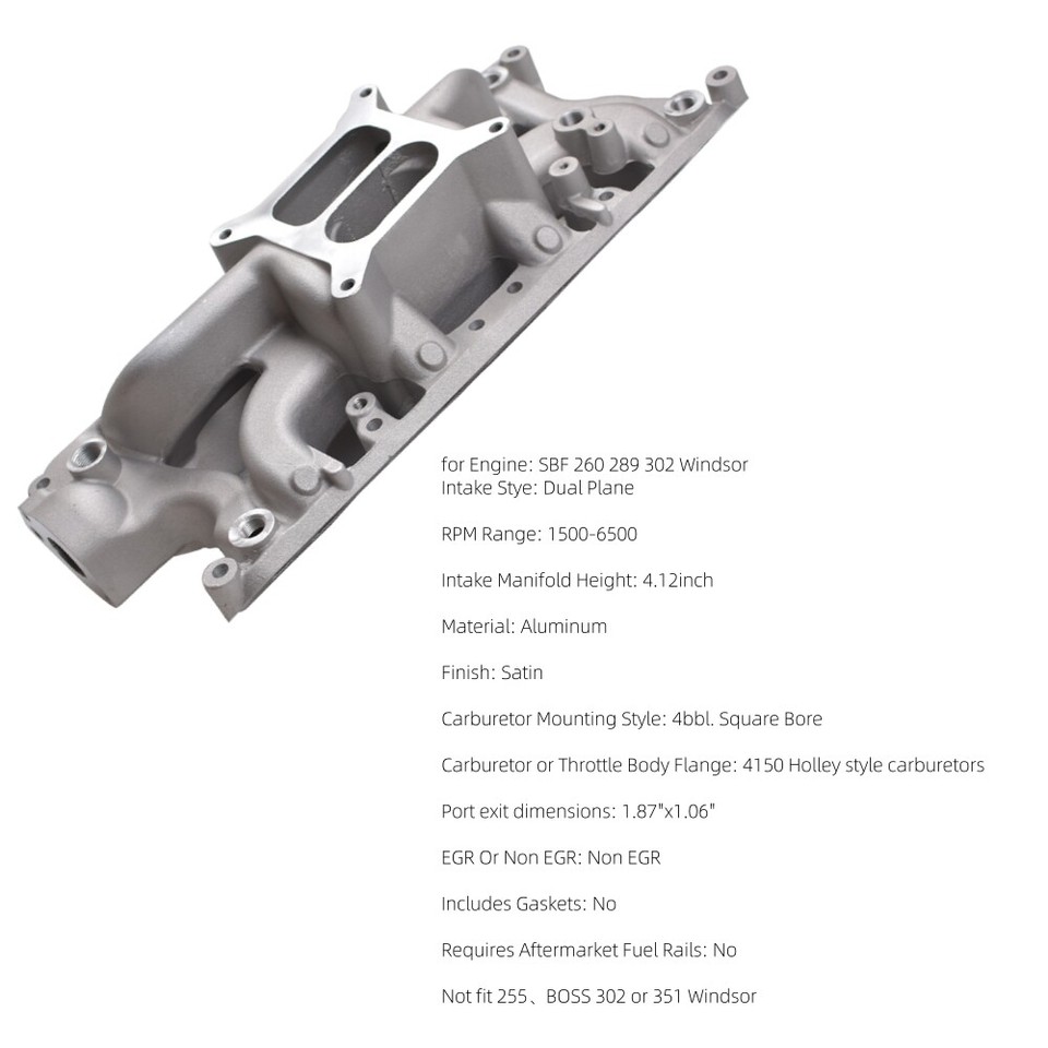 Carb Aluminum Dual Plane Intake Manifold for Ford SBF 260 289 302 ...