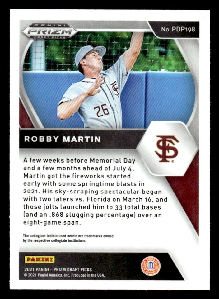 Robby Martin 2021 Panini Prizm Draft Picks #PDP198 Florida State ...