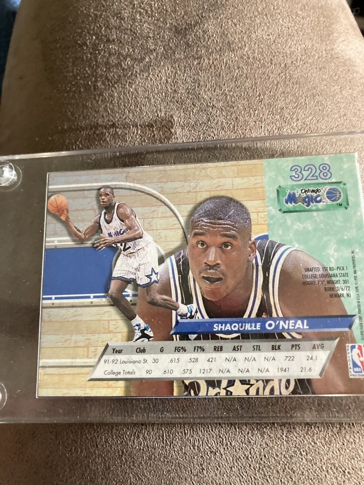 1992 -93 Fleer Ultra Shaquille O'Neal Orlando Magic Card 328 Mint ...