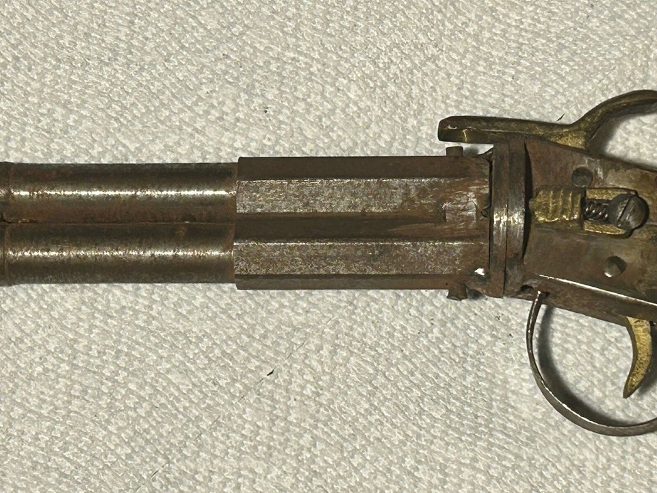 Ornate three barrel percussion pepperbox pistol Non Firing Pistol Pearl ...