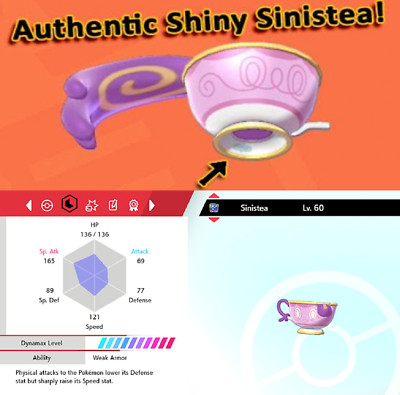 Pokemon Sword/Shield 6IV Antiqu/Authentic SINISTEA Ultra Shiny Pokemon ...