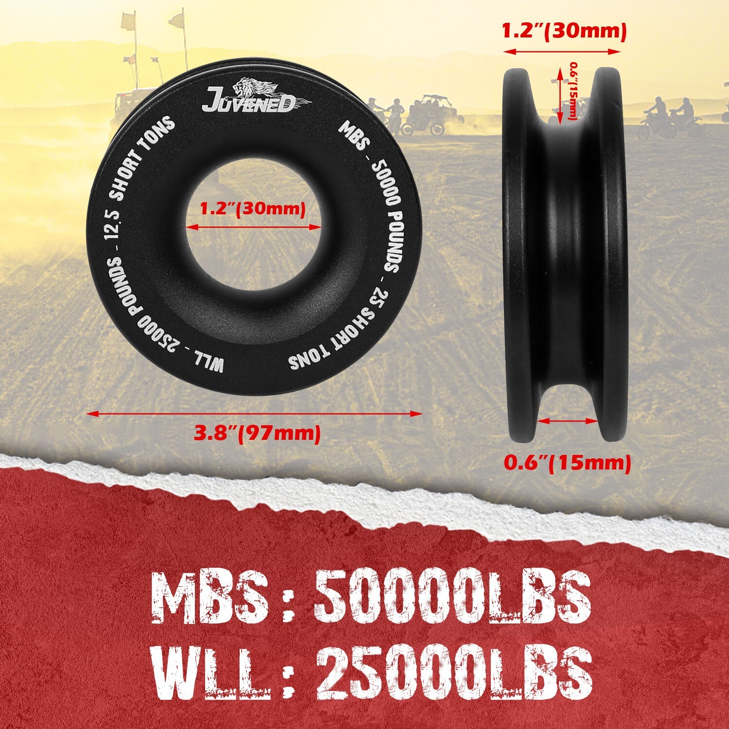 Soft Shackle 1/2''×22'' Recovery Ring Snatch Block Synthetic Tow Rope ...