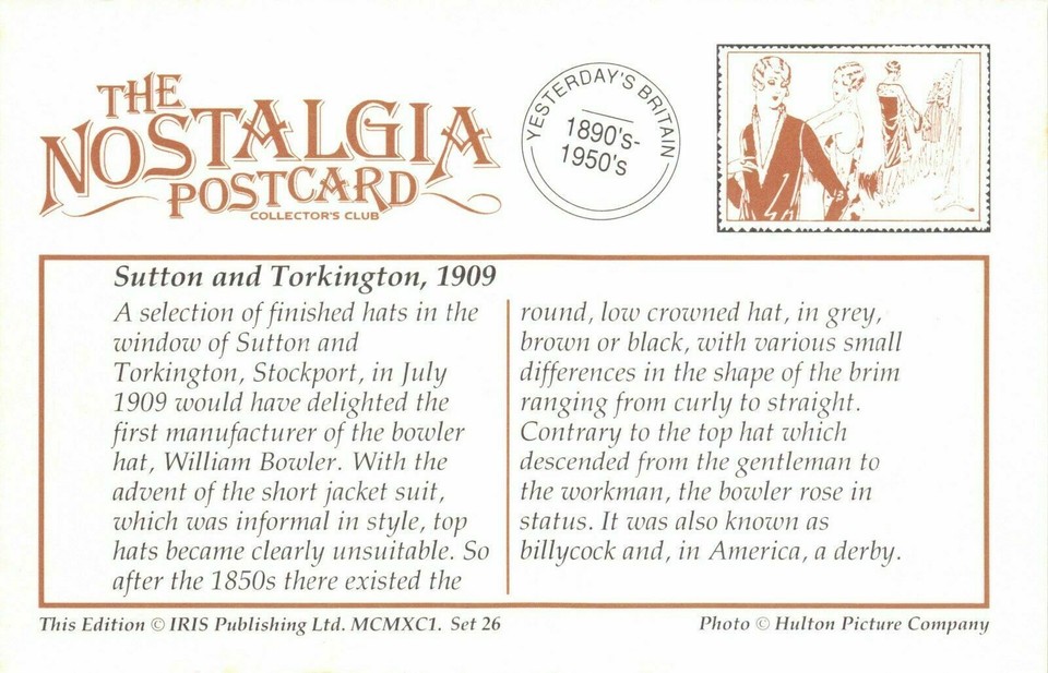 Nostalgia Postcard Sutton and Torkington Hats Fashion July 1909 Repro Card NS26 | eBay