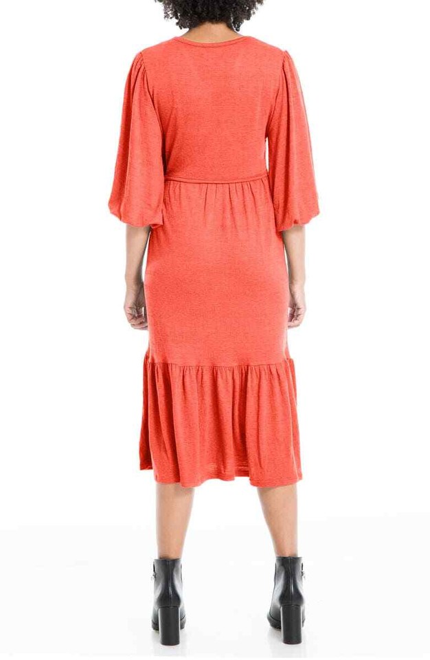 MAX STUDIO 271794 Elbow Length Sleeve Crinkled Jersey Wrap Dress Medium ...