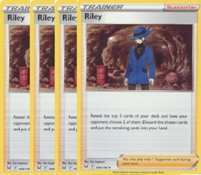 Pokemon - Riley x 4 - 166/196 NM Lost Origin - Plus Free Holographic ...