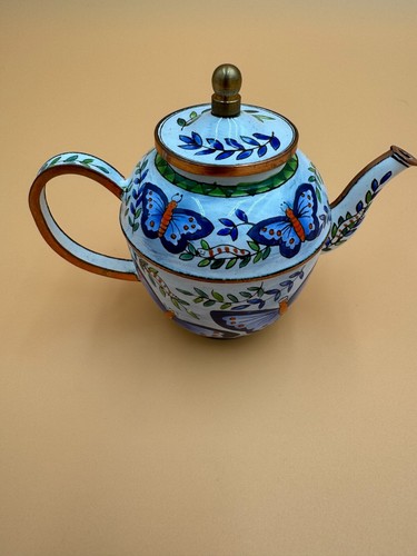 Charlotte di Vita Collection Hand Painted Enamel Tea Pot, butterflies ...