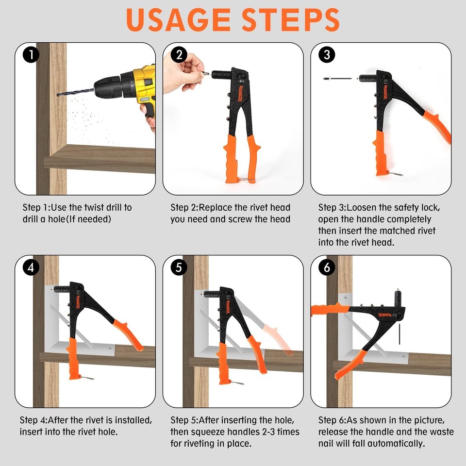 Heavy Hand Riveter Rivet Gun Professional Pop Rivet Gun Kit with 200pcs ...