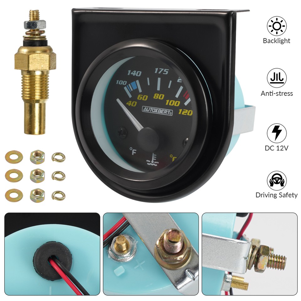Coolant Temperature Gauge Water Temp Gauge Meter 12V 52mm LED W- Sensor ...