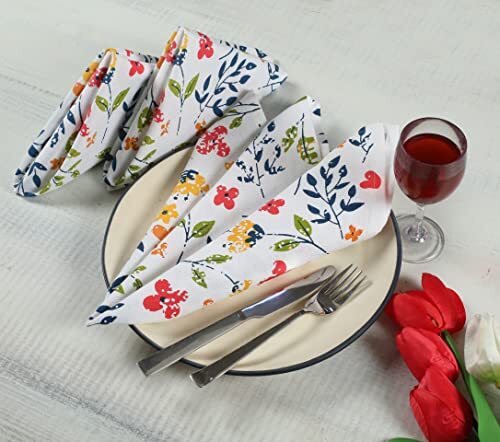 Cloth Napkins Set of 12 Cotton Linen Blend Printed Dinner Napkins ...