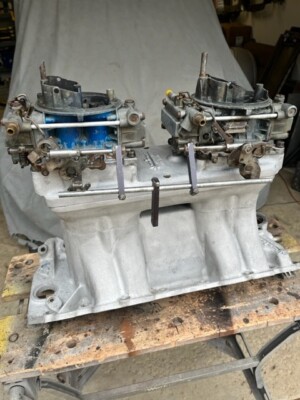 Weiand BBC Chevy Tunnel Ram Intake Manifold 2-Holley Carburetors Say ...