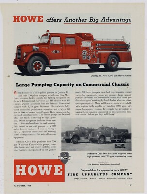1958 Howe Fire Apparatus Ad: Quincy Illinois Fire Department Pumper by ...