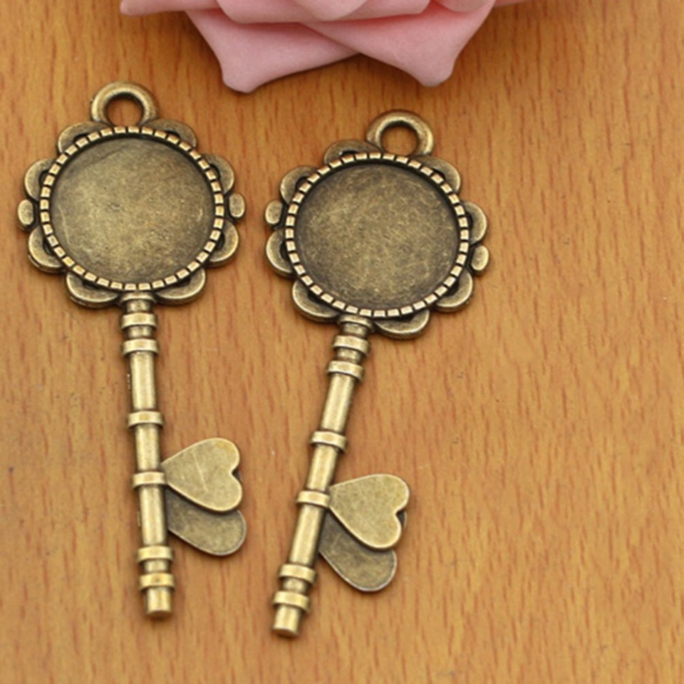 10pcs Round Key Flower Side Double Heart Shape Setting Blanks Round ...