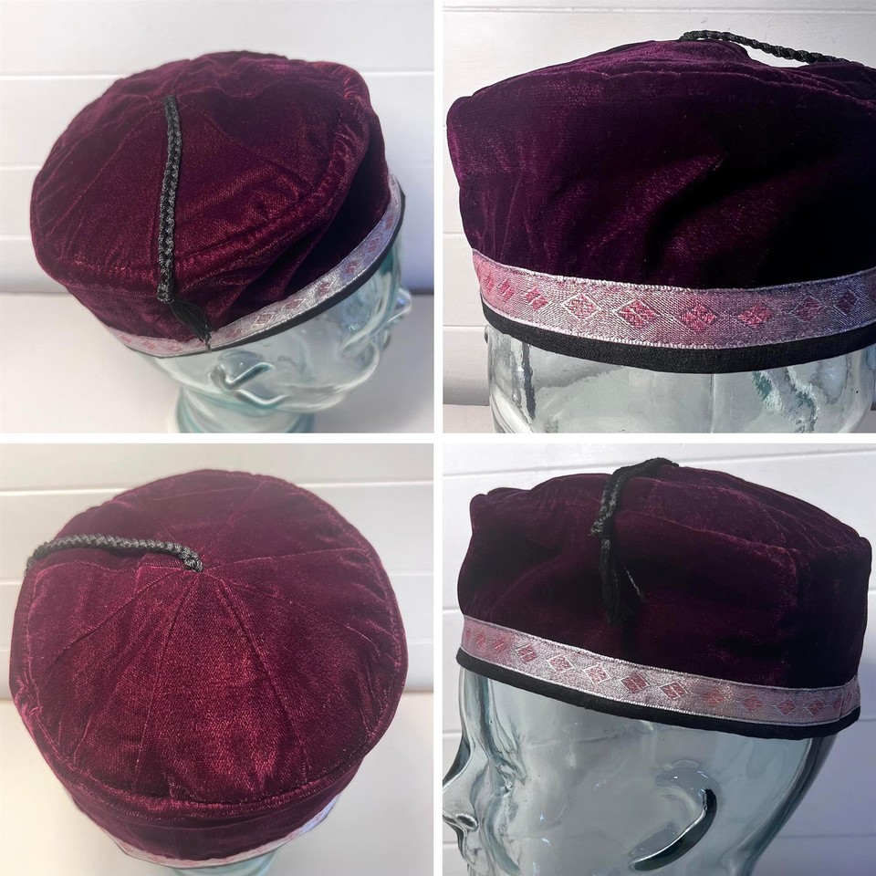 Size 57cm, medium, Handmade Nepalese deep purple velvet Smoking Cap ...
