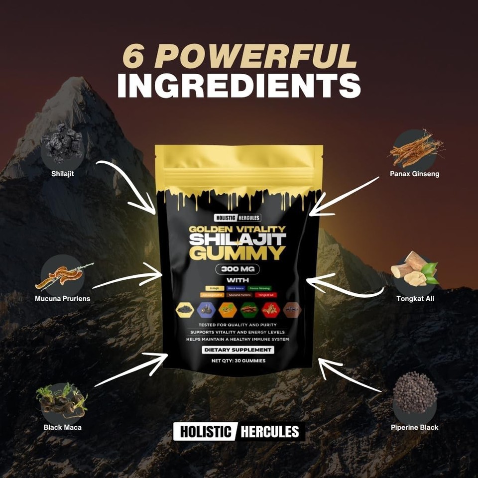 Holistic Hercules Himalayan Gold Shilajit Gummies with Ashwagandha ...