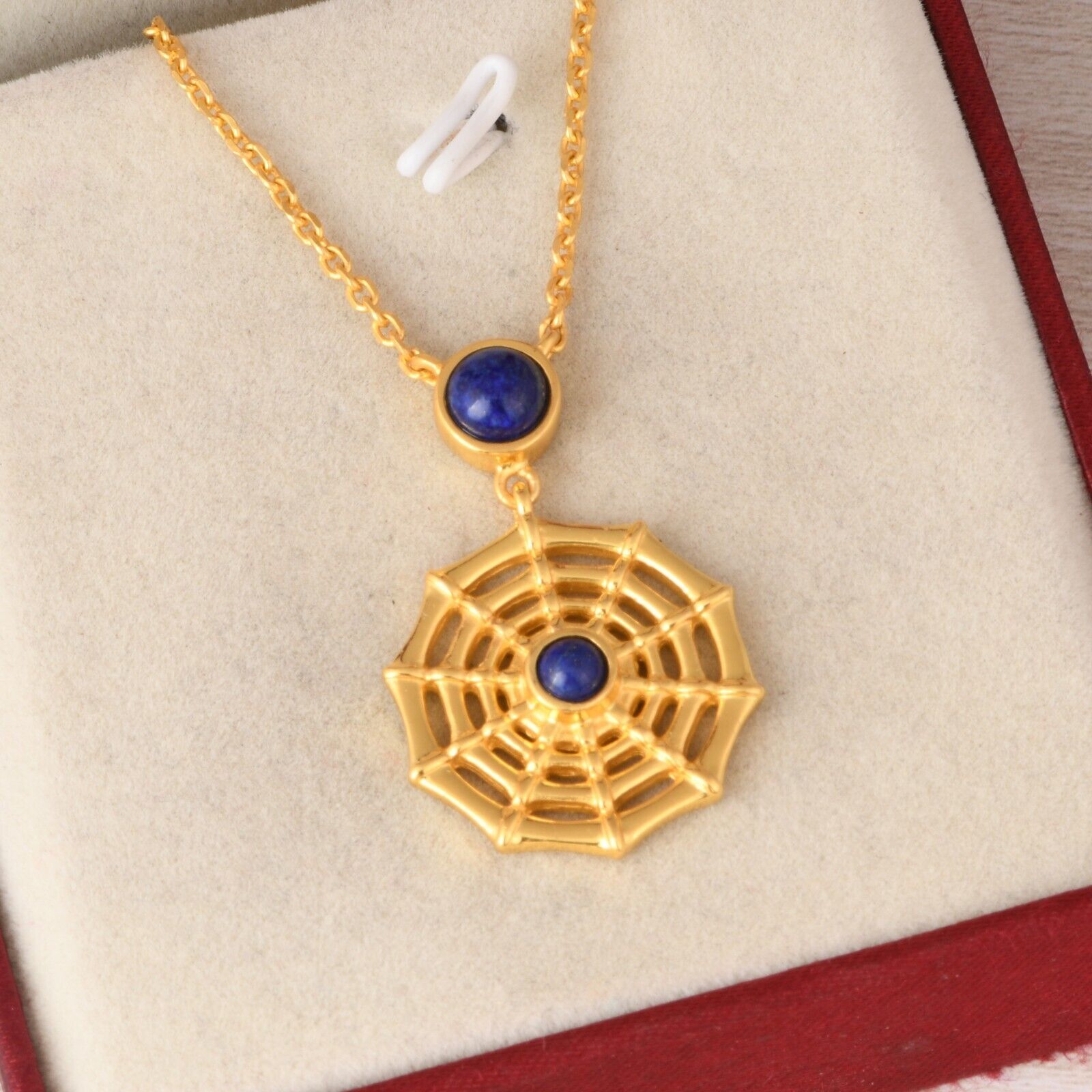 Gold Spider Web Charm Pendent Necklace Lapis Gemstone Brass New Women ...
